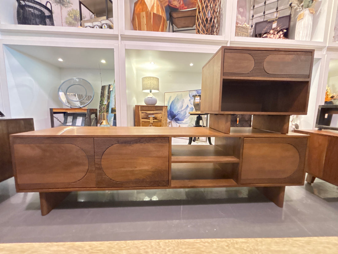 Ellipse Mango TV Unit - Modern & Handcrafted Solid Wood Design – Wicker Emporium