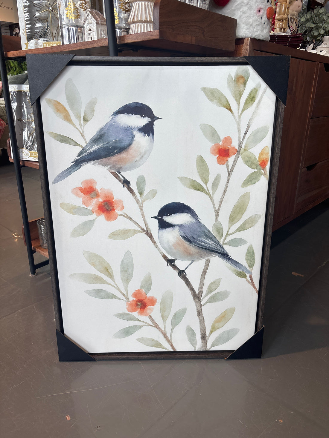 Two Small Birds Perched on Flowering Branch – Wicker Emporium